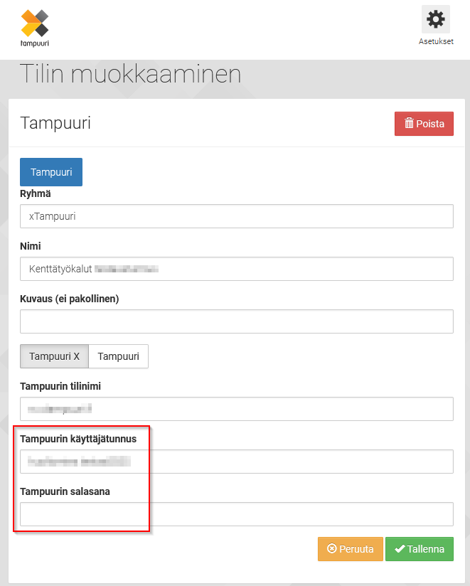 Kirjautuminen Tampuuri Kenttätyökaluihin